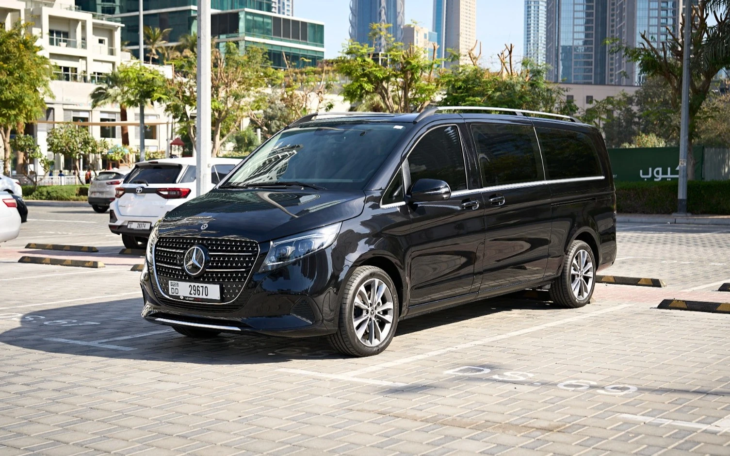 Black Mercedes V300 Avantgarde Extra Long Series 2025 - Rental in Dubai